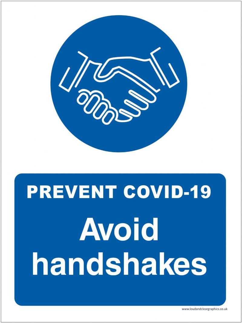 Covid-19 safety sign Avoid handshakes